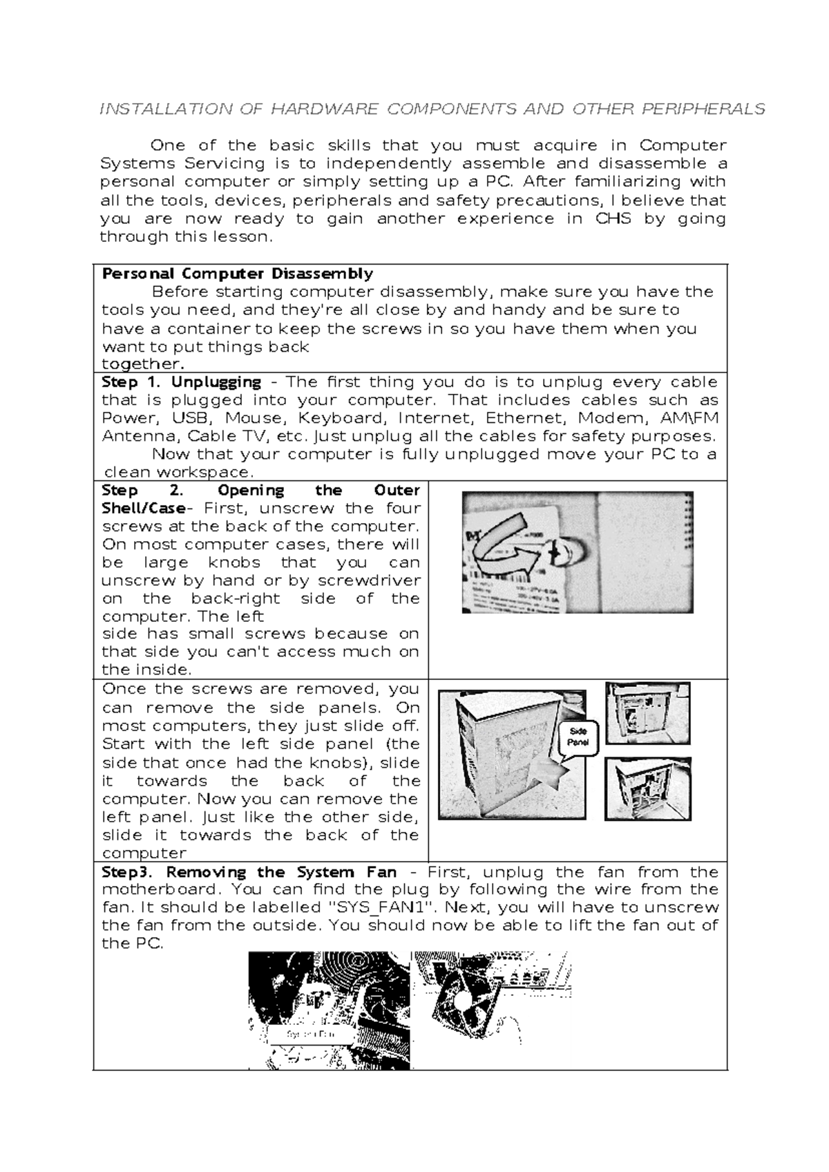 CO-CSS 2ND Q - Hardware Installation and PC Assembly Guide - Studocu
