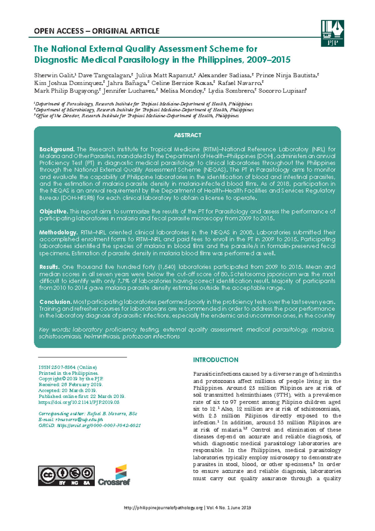 NEQAS for Diagnostic Medical Parasitology in the Philippines (2009-2015 ...