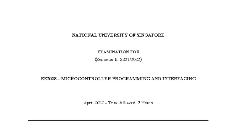 EE2028 Final Exam: Microcontroller Programming & Interfacing April 2022 ...