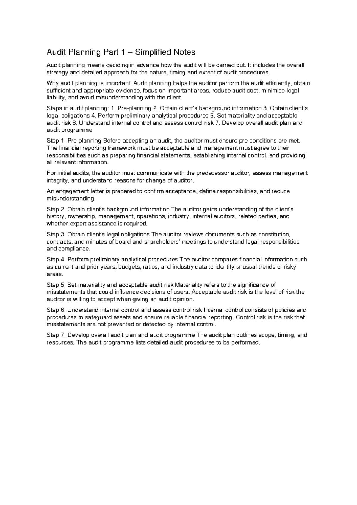 Audit Planning Part 1: Key Concepts and Steps for Success - Studocu