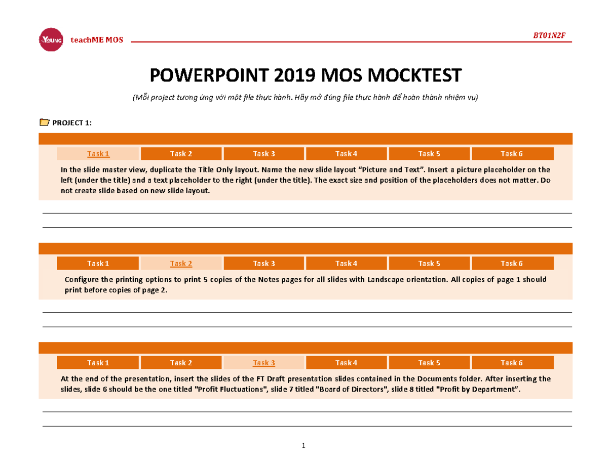 PowerPoint 2019 Mock Test BT01N2F: Mastering Project Tasks - Studocu
