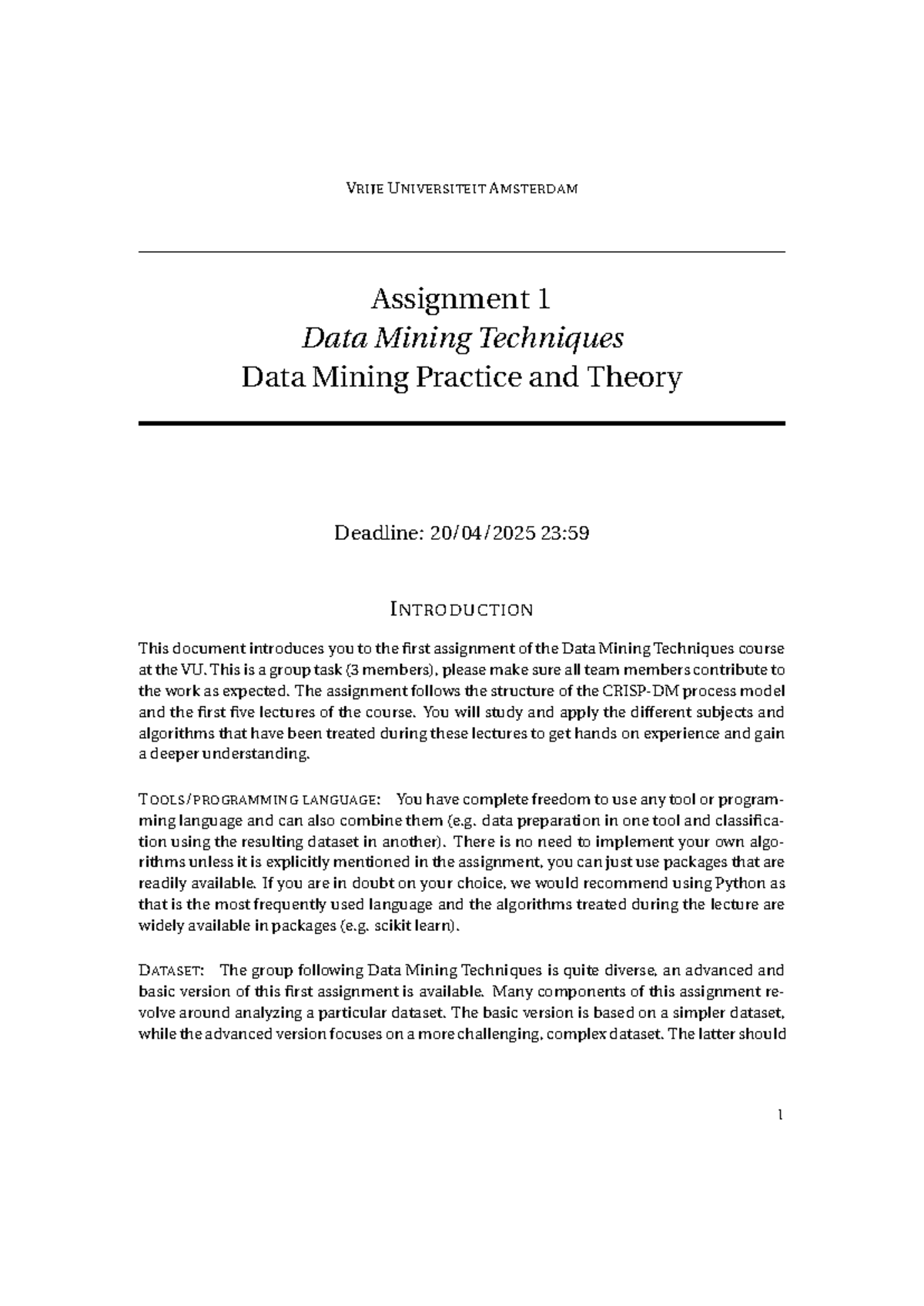 VU Data Mining Techniques Assignment 1: Exploring Data & Algorithms ...