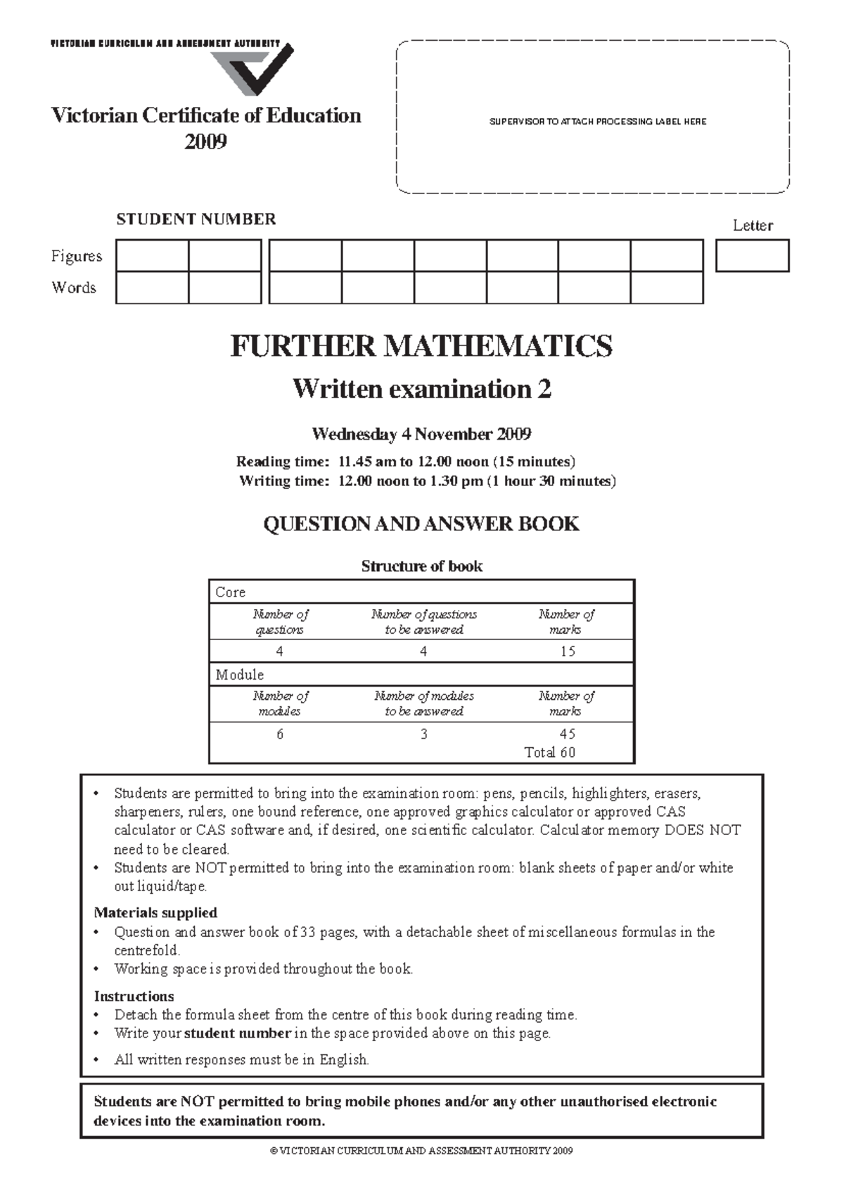2009 Further E2 - FURTHER MATHEMATICS Written examination 2 Wednesday 4 ...
