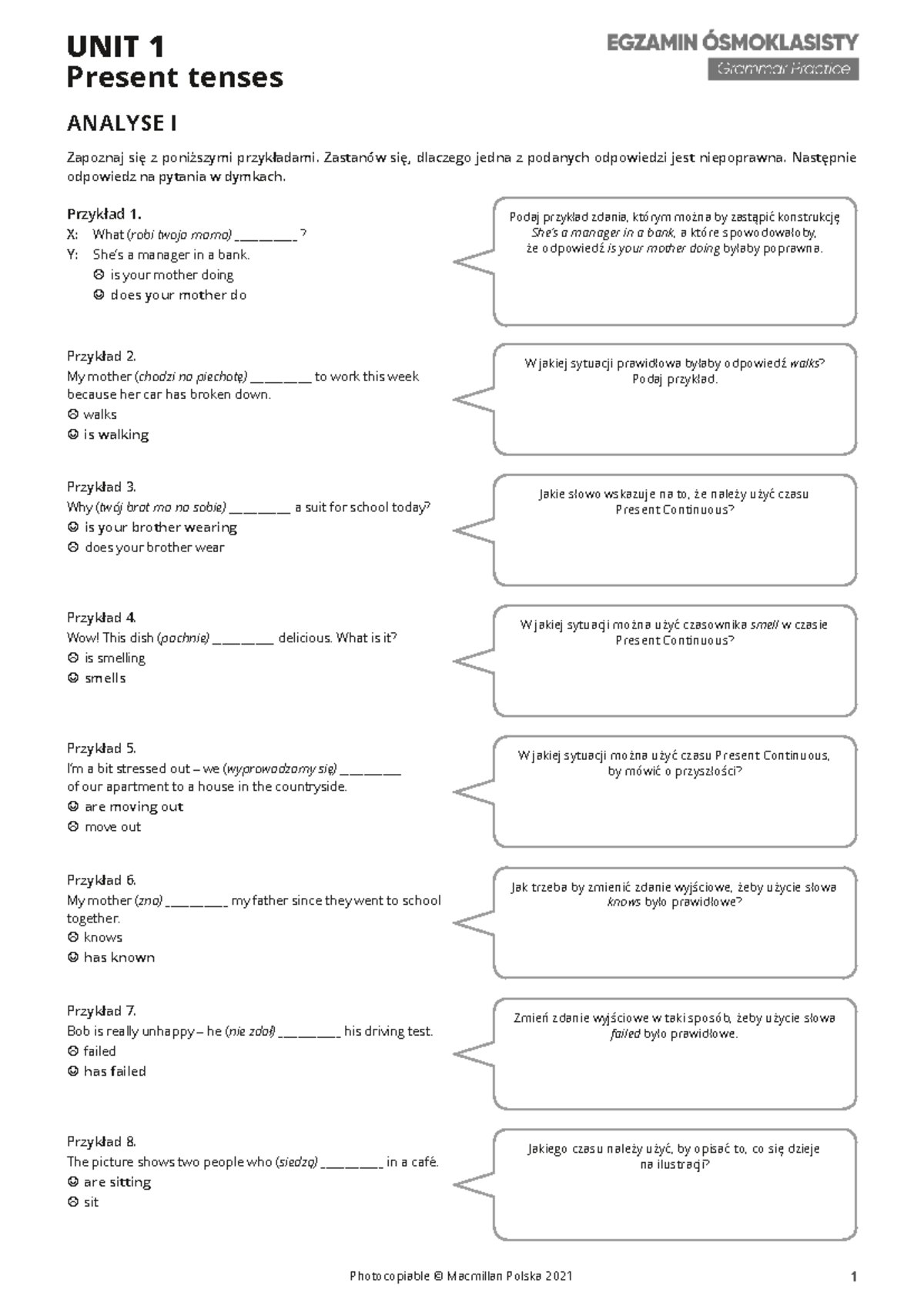 Grammar Practice UNIT 1: Present Tenses Analysis and Exercises - Studocu