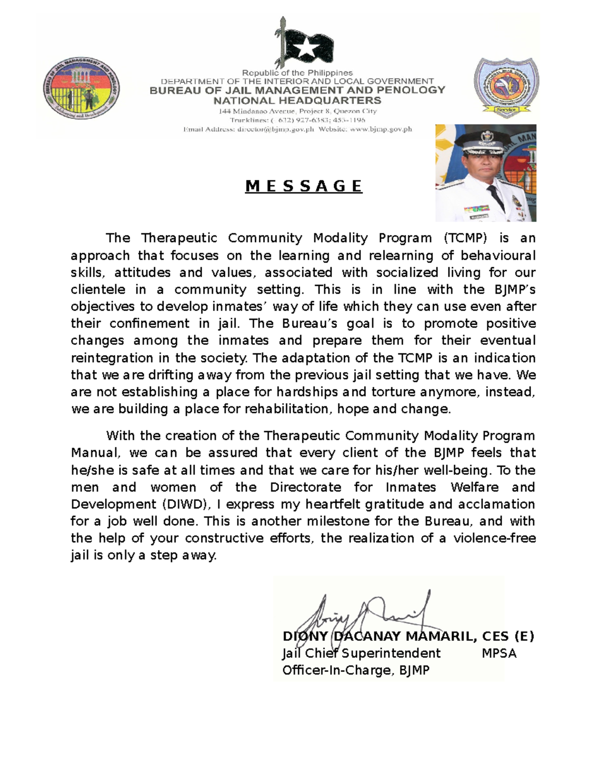 BJMP TCMP Manual 2017: Guidelines for Inmate Rehabilitation - Studocu