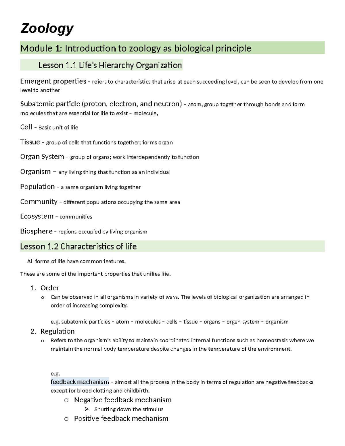 Zoologyupdated - ADVANCE LESSON SA ZOOLOGY LECTURE - Zoology Module 1 ...