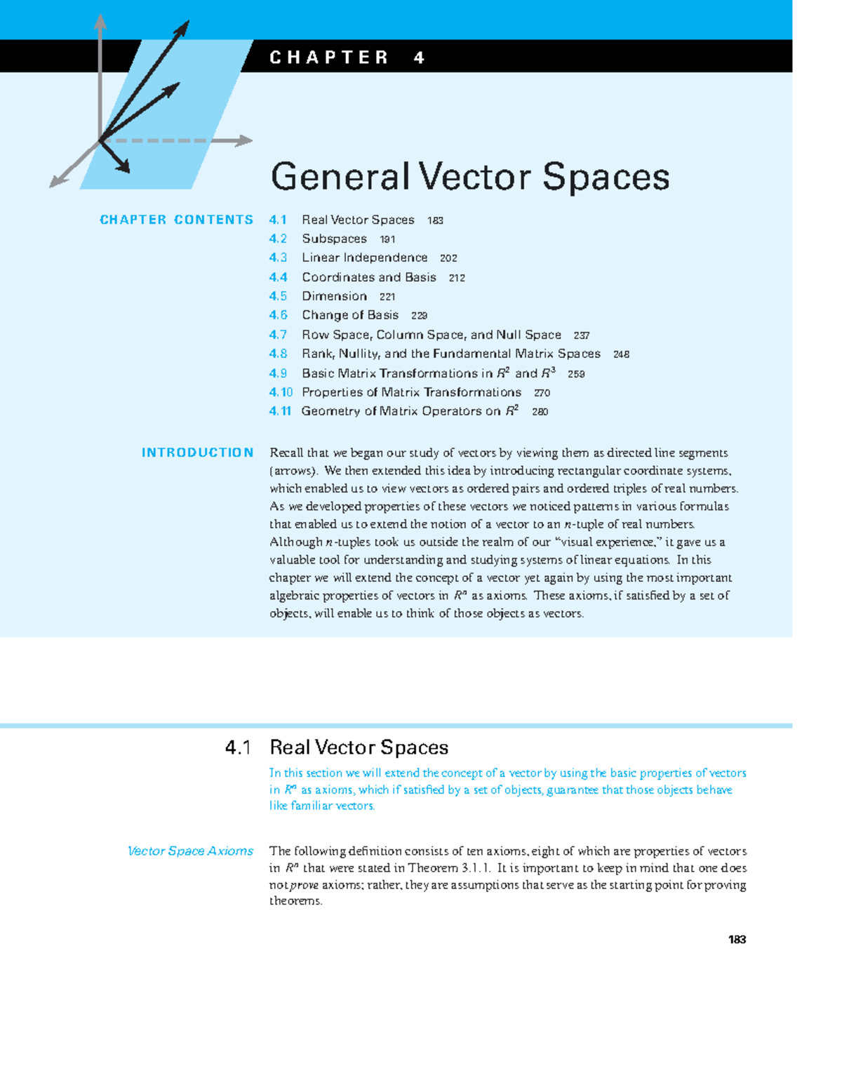 4.1 Real Vector Spaces - 183 CHAPTER 4 General Vector Spaces CHAPTER ...