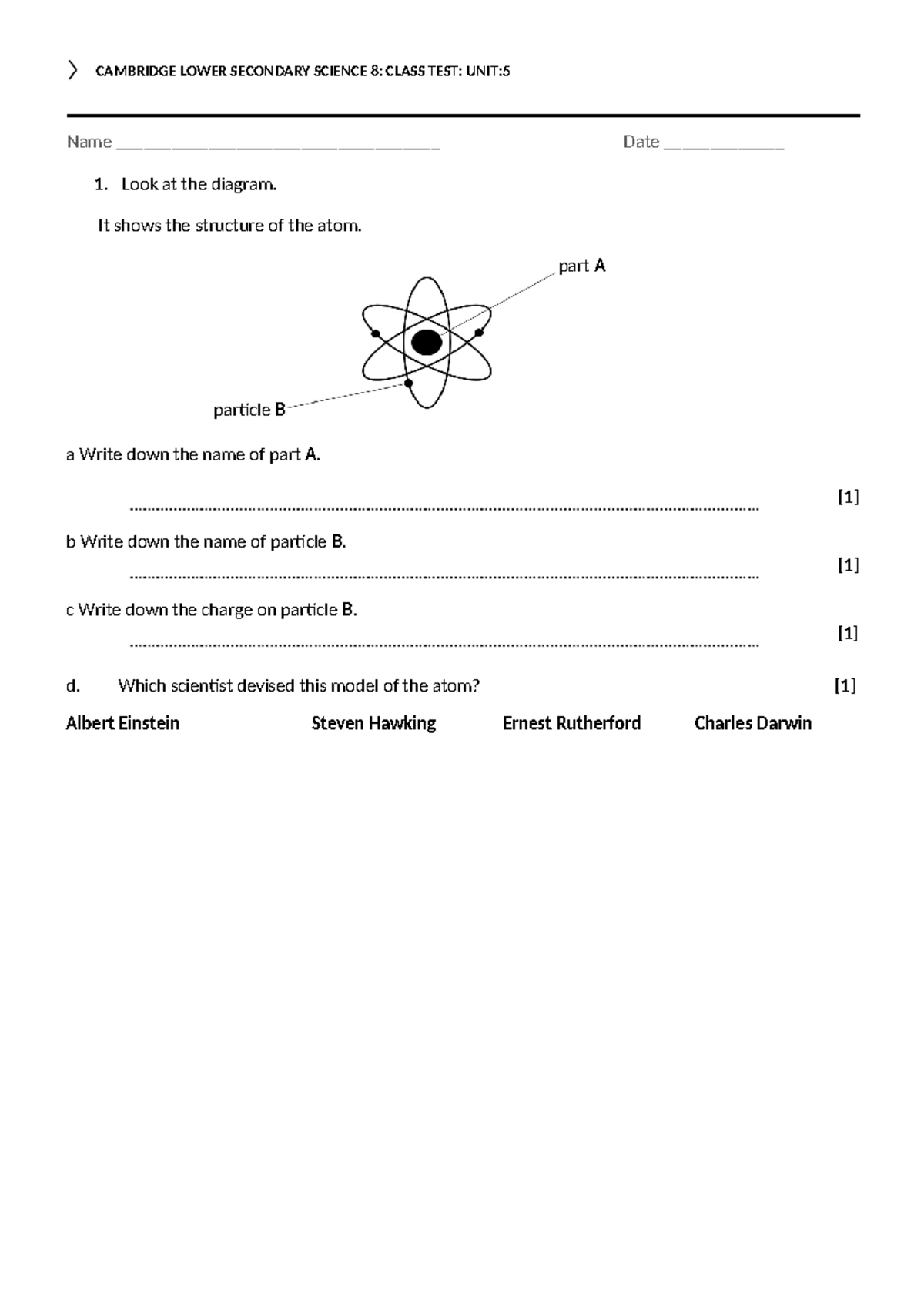 CAMBRIDGE LOWER SECONDARY SCIENCE 8: UNIT 5 CLASS TEST REVIEW - Studocu