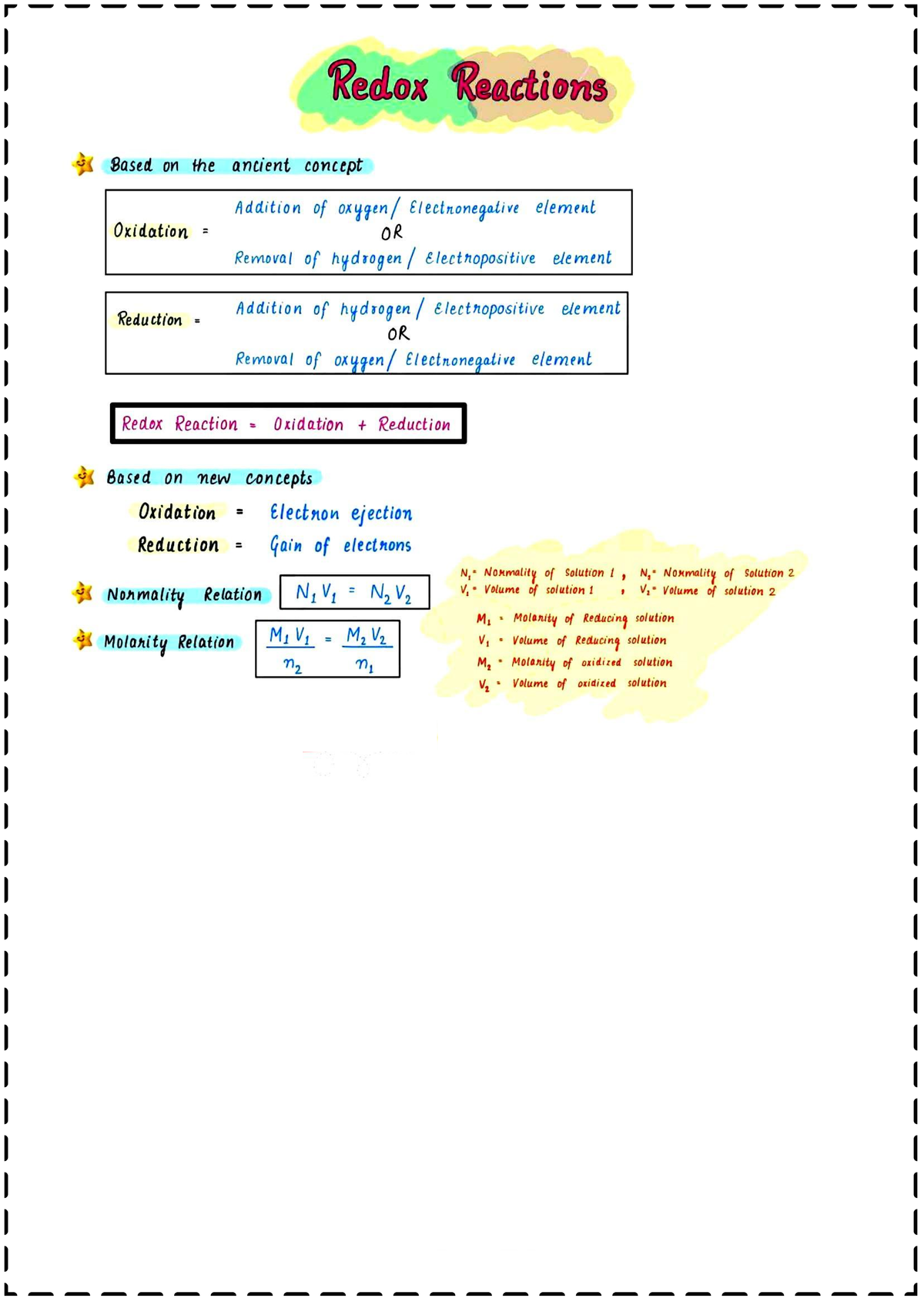 Redox Reactions: Oxidation, Reduction, and Normality Concepts - Studocu