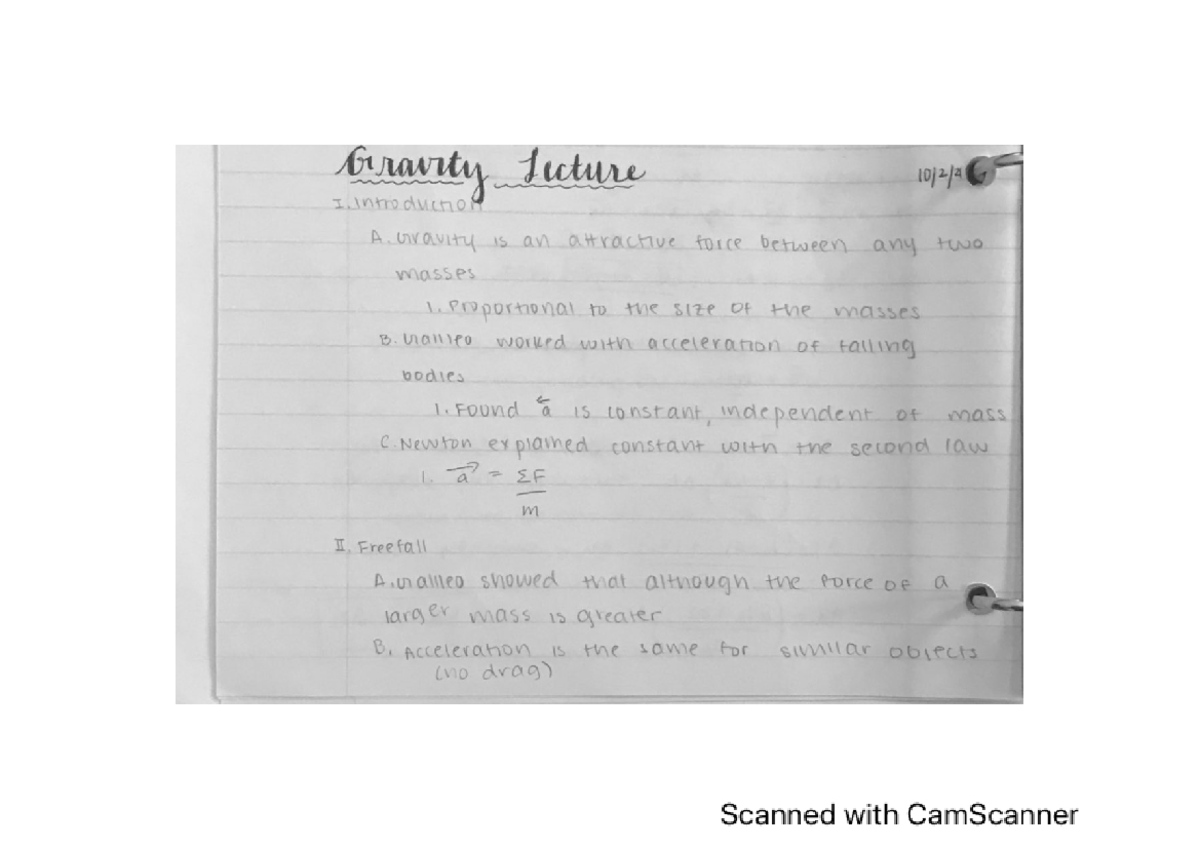 AP Physics 1: Gravity Lecture Notes and Freefall Concepts - Studocu