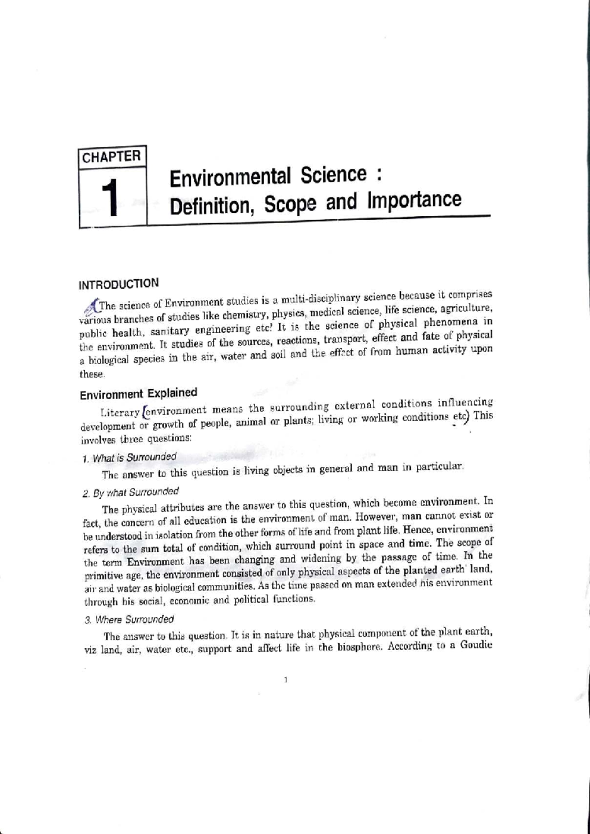 CHAPTER 1: Environmental Science - Definition, Scope & Importance - Studocu