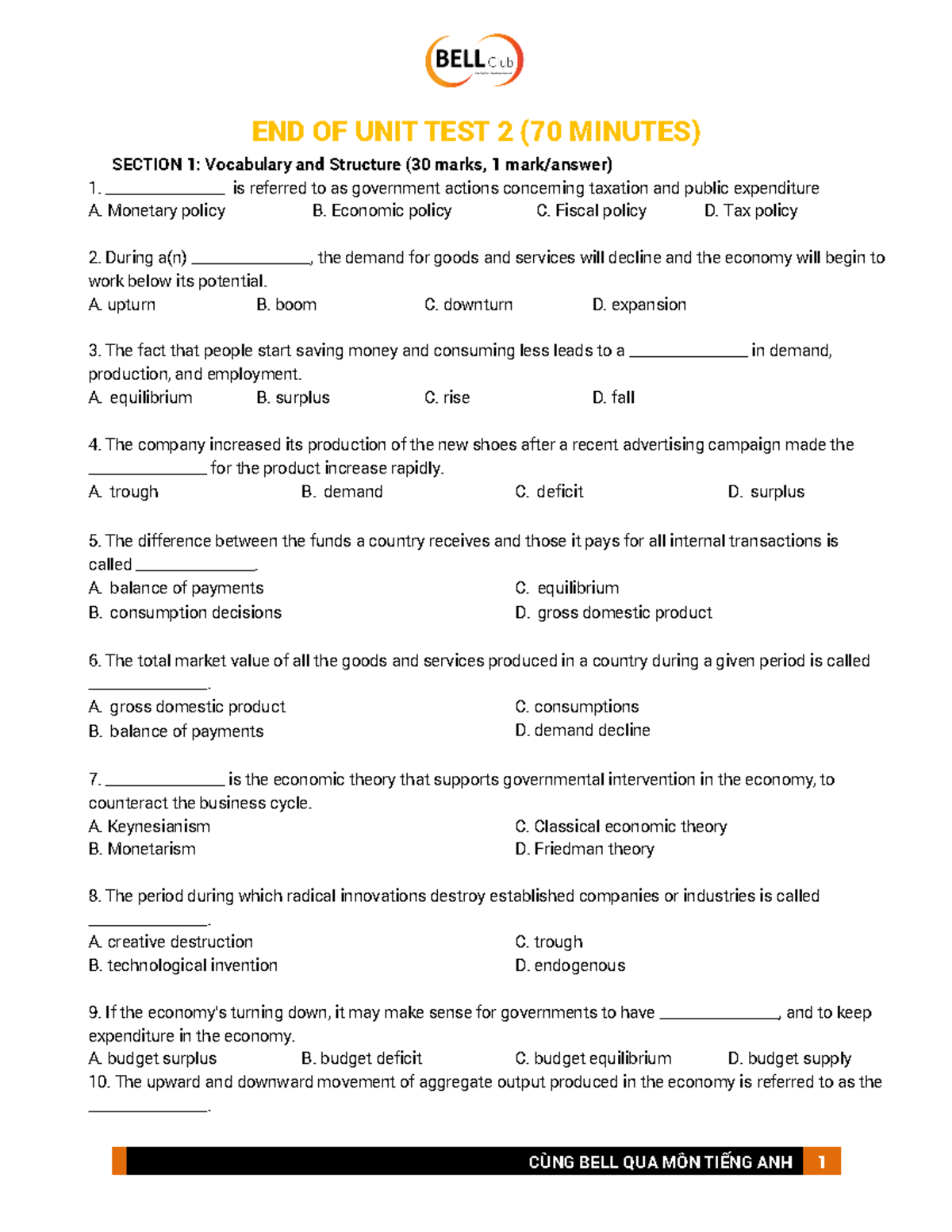 END OF UNIT TEST 2 (HP4 K44) - END OF UNIT TEST 2 (70 MINUTES) SECTION ...