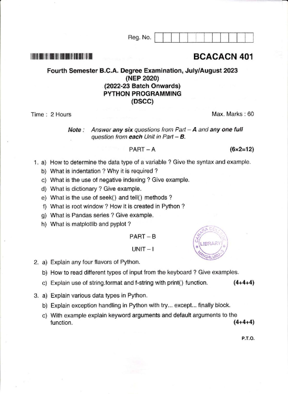 NEP BCA IV Sem Python Programming Exam Notes and Guidelines - Studocu