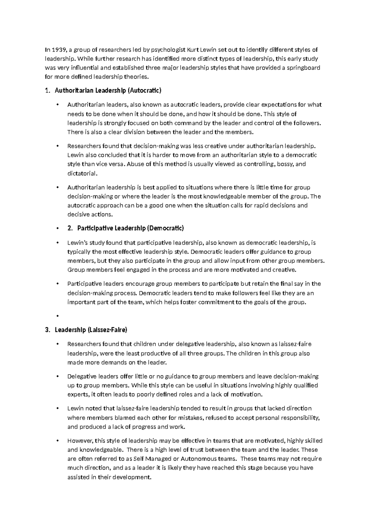 Kurt Lewin's Leadership Styles: A Study of Autocratic, Democratic, and ...