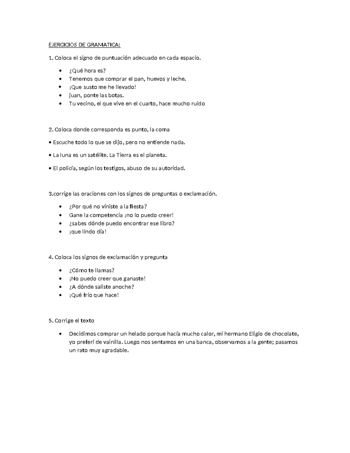 Ejercicios de Gramática: Puntuación y Corrección de Oraciones - Studocu
