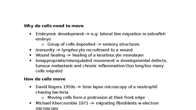 Cell Migration Mechanisms and Dynamics in Development (BIO 101) - Studocu