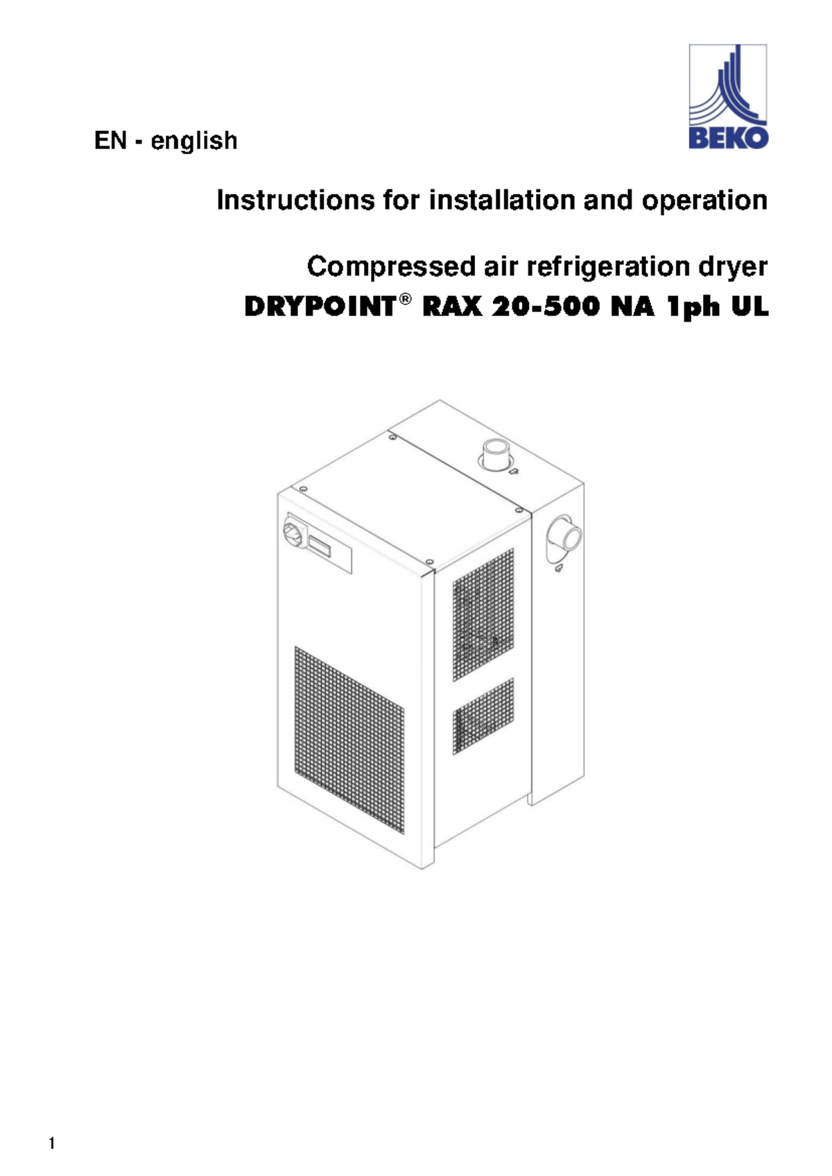 Installation and Operation Manual for DRYPOINT RAX NA 1ph UL - Studocu