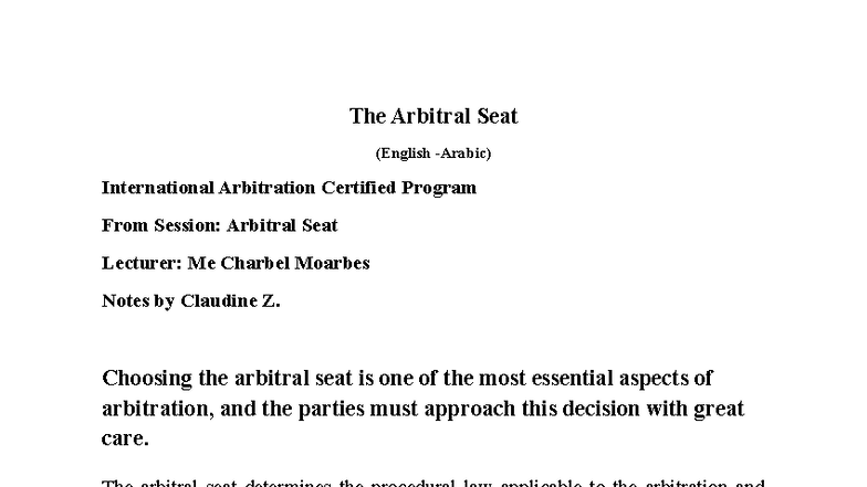 Arbitral Seat Insights: Key Considerations in International Arbitration ...
