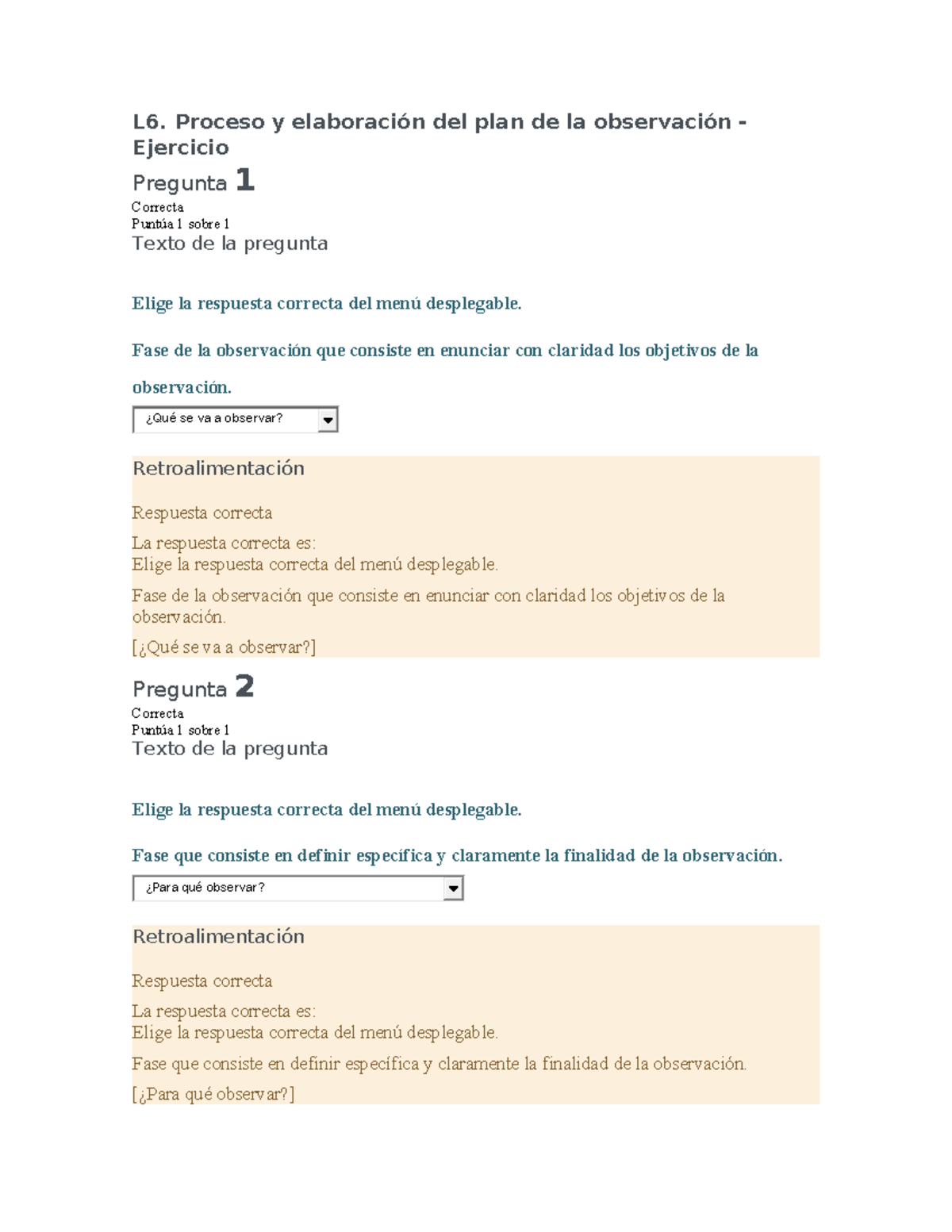 L6. Ejercicio sobre el Proceso y Elaboración del Plan de Observación - Studocu