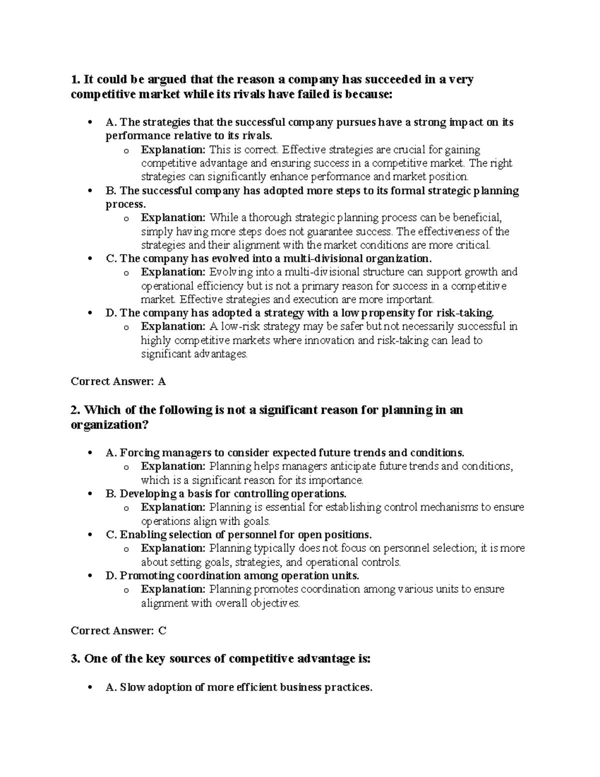 MAS Exam Answers and Explanations for Competitive Strategies - Studocu