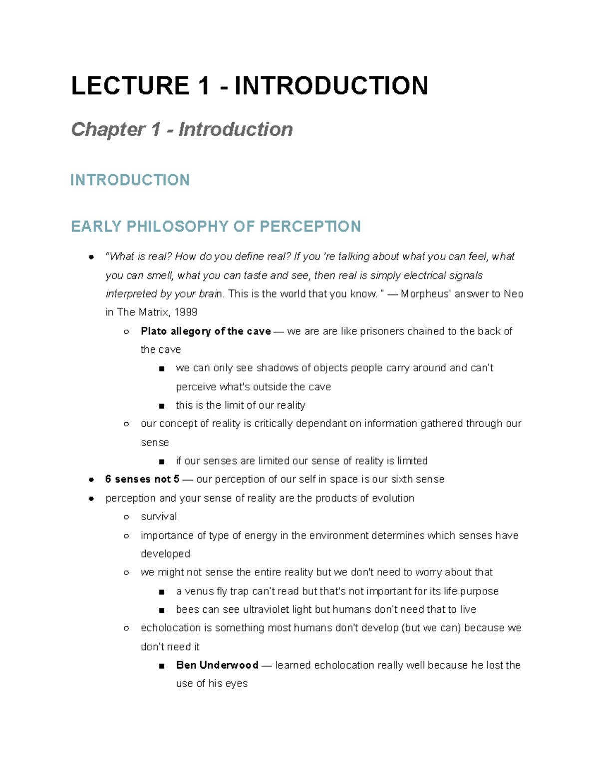 LECTURE 1 - PSYB51: Introduction to Early Philosophy of Perception ...