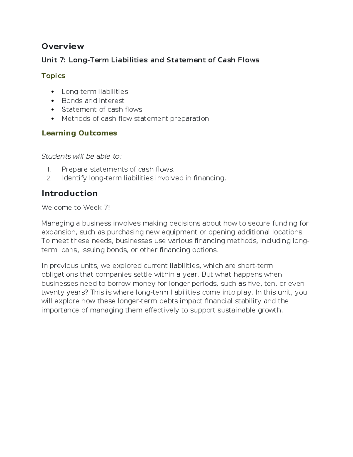 Unit 7 Overview: Liabilities & Cash Flow Statements Insights - Studocu