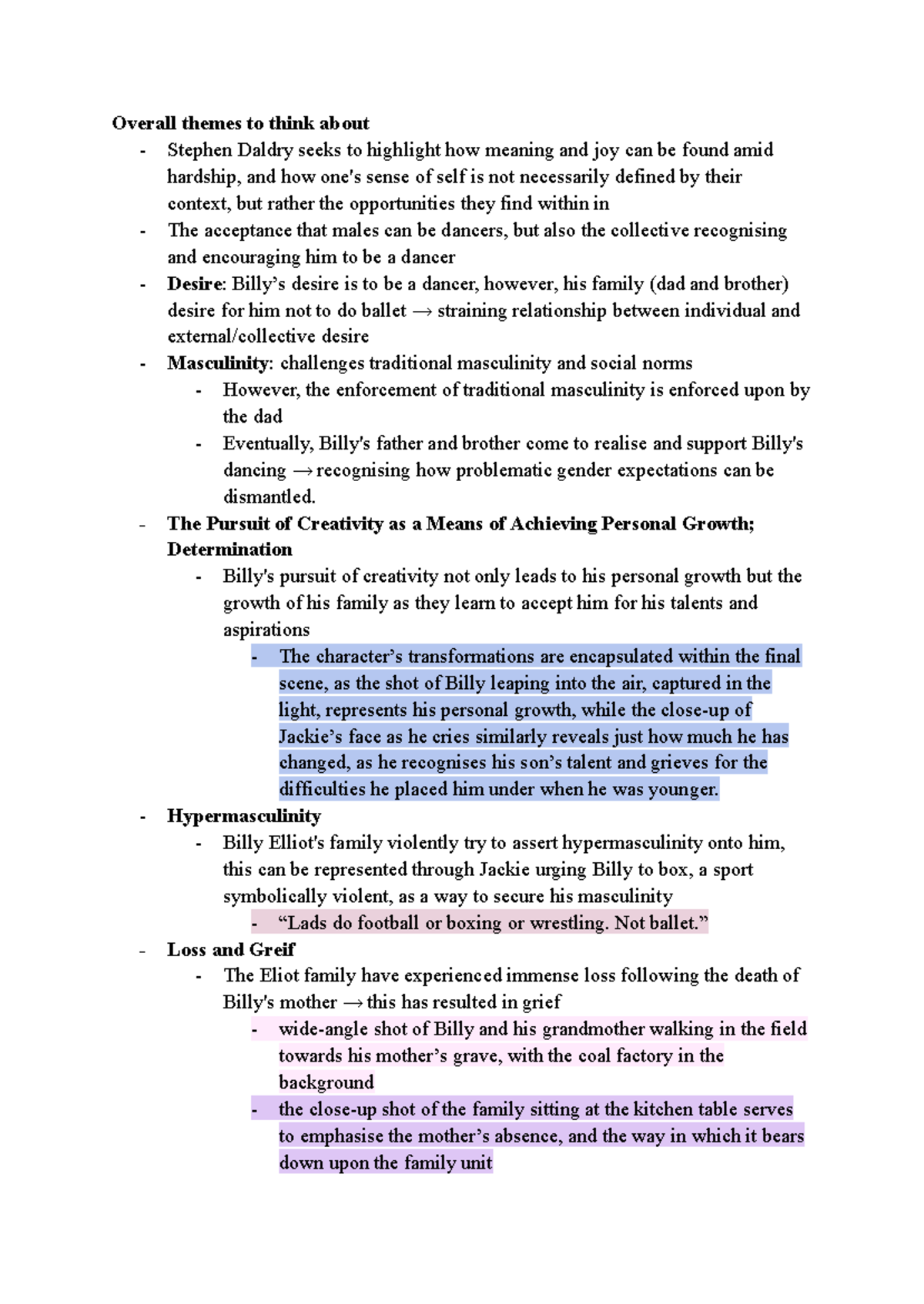 Billy Elliot Notes - Common Module Film Analysis - Studocu
