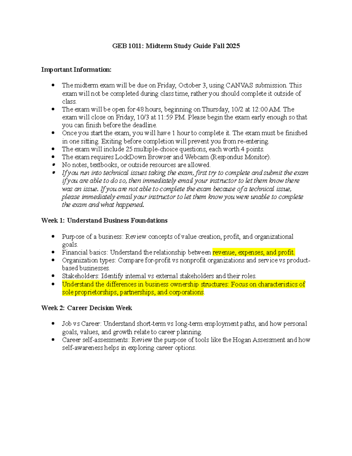 GEB 1011: Fall 2025 Midterm Exam Study Guide & Key Concepts - Studocu