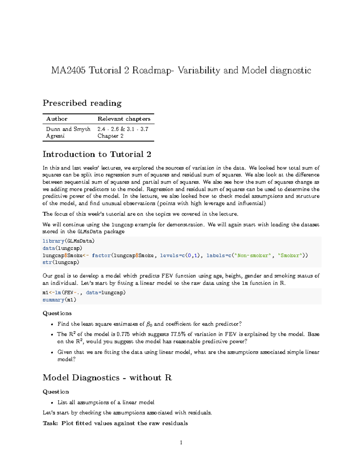 T3MA2405 - Tutorial 2: Variability & Model Diagnostics Notes - Studocu