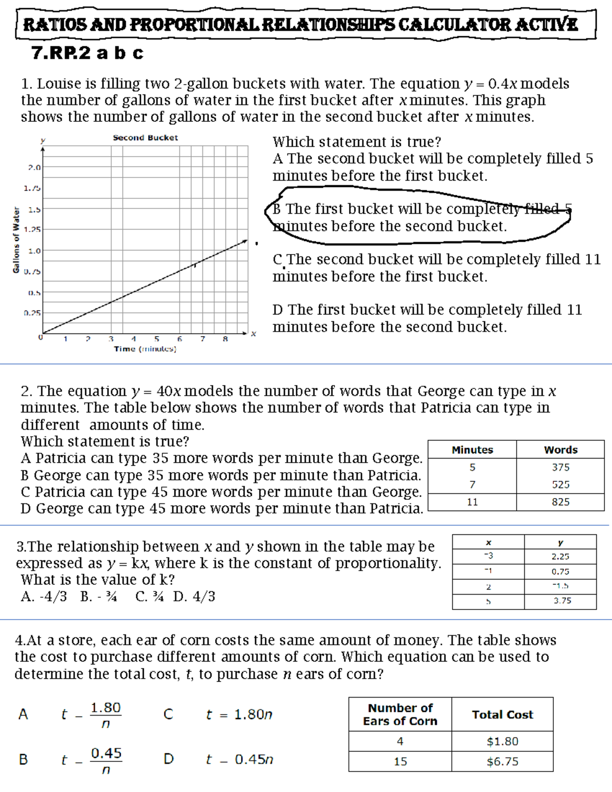 EOG 2023 Ratios & Proportional Relationships - CAL ACT Practice - Studocu