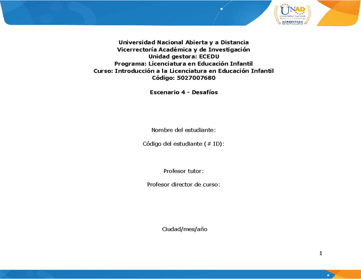 Escenario 4: Desafíos en Diseño Curricular - Lic. en Educación Infantil - Studocu