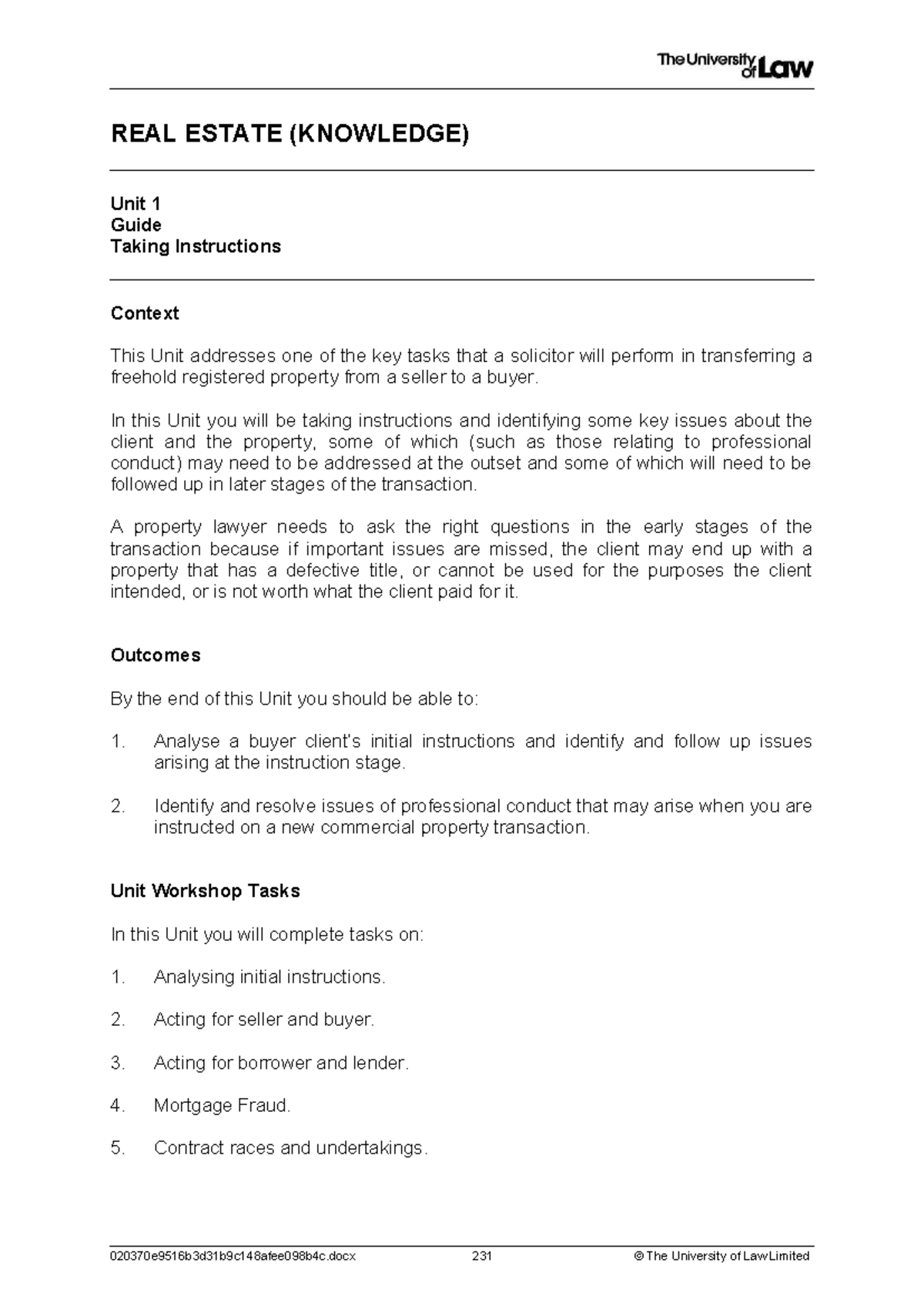 REAL ESTATE (KNOWLEDGE) Unit 1: Taking Instructions Guide - Studocu