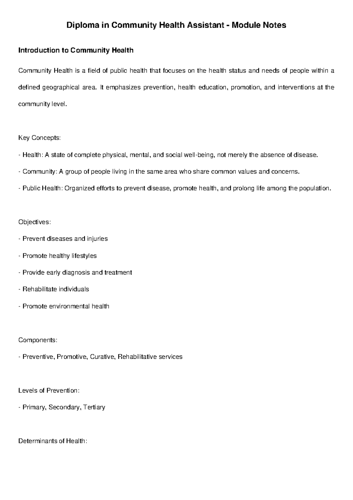 Diploma in Community Health Assistant Notes: All Modules Overview - Studocu