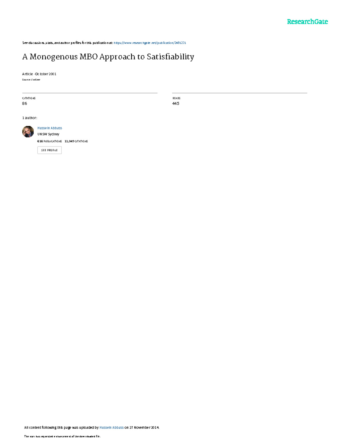 MBO for 3-SAT: Exploring a Monogenous Approach to Satisfiability - Studocu