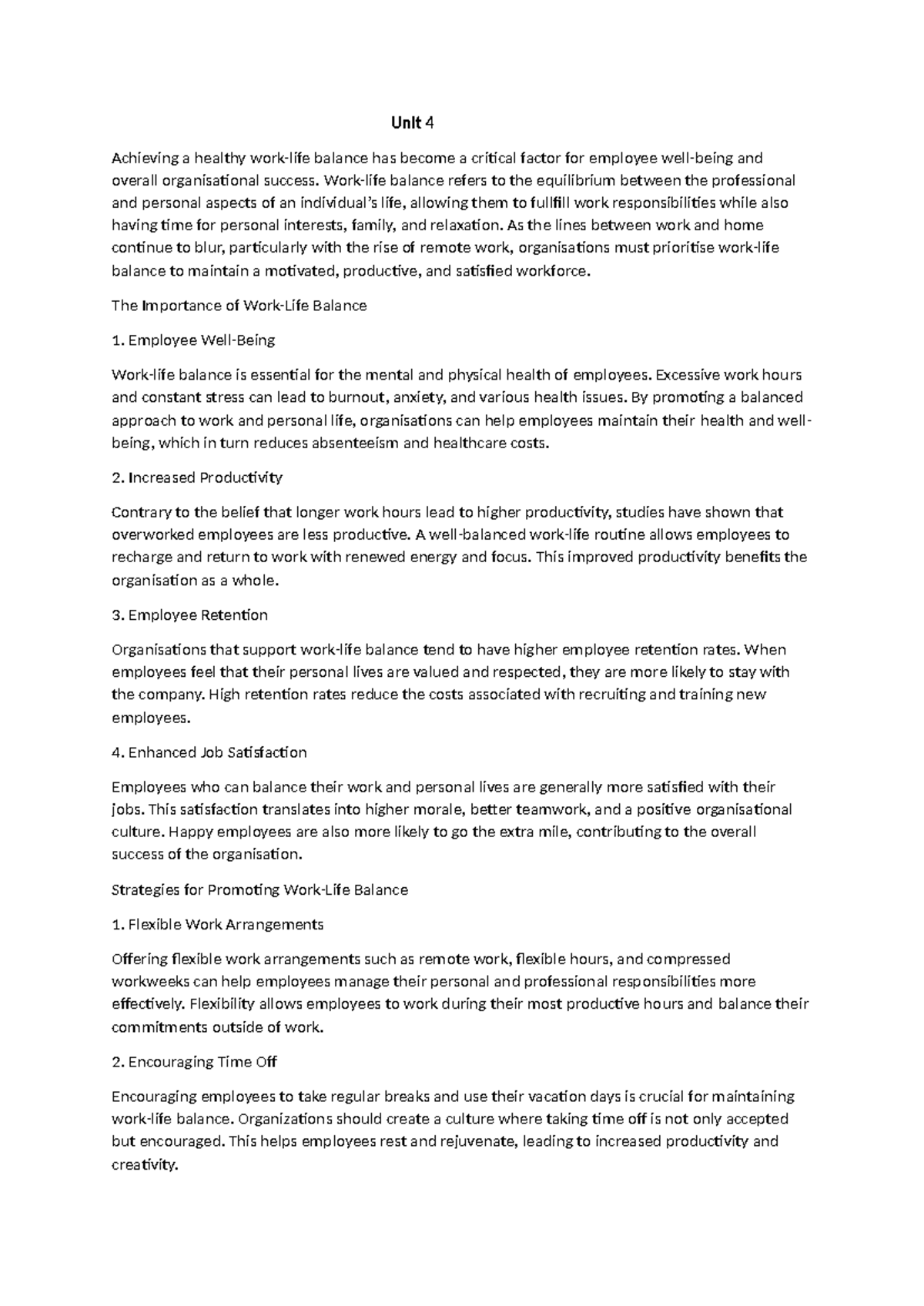 Unit 4 & 5: Strategies for Achieving Work-Life Balance in Organizations ...