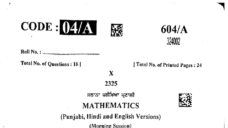 Punjab Board Class 10 Mathematics (604) Final Exam Paper 2025 - Studocu