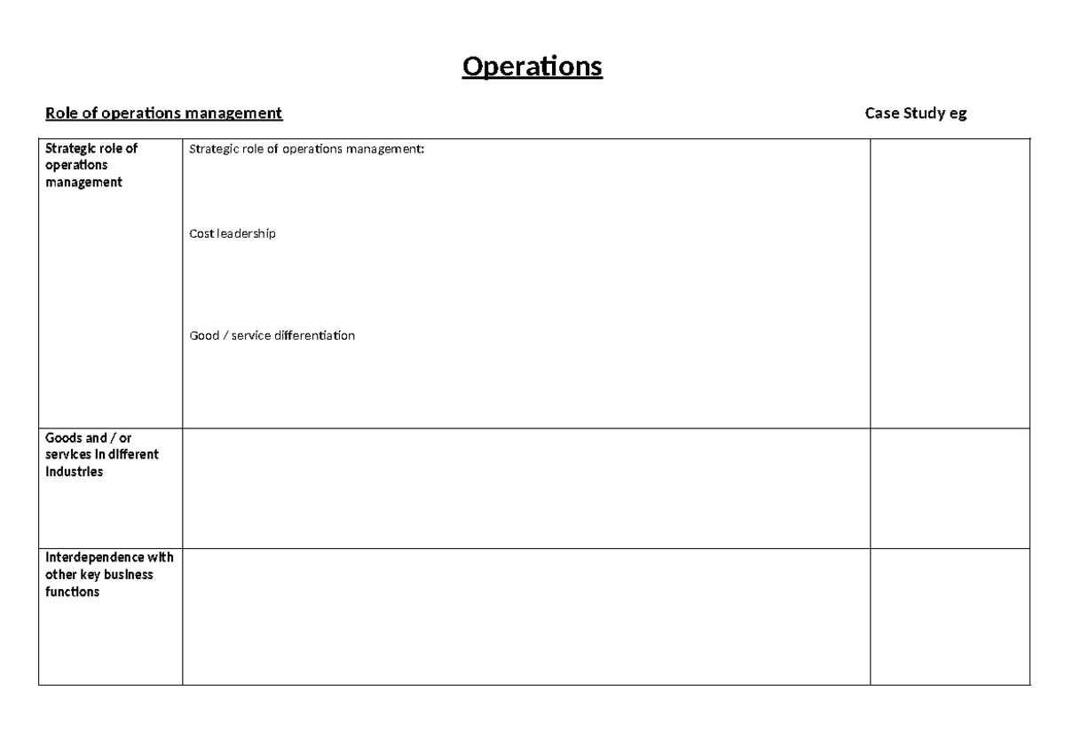 Year 12 Operations Management: Comprehensive Case Study Analysis - Studocu