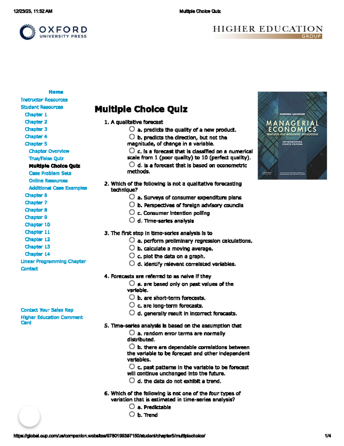 Managerial Economics MC Quiz (Ch. 1-14) OXFORD HIGHER EDUCATION - Studocu