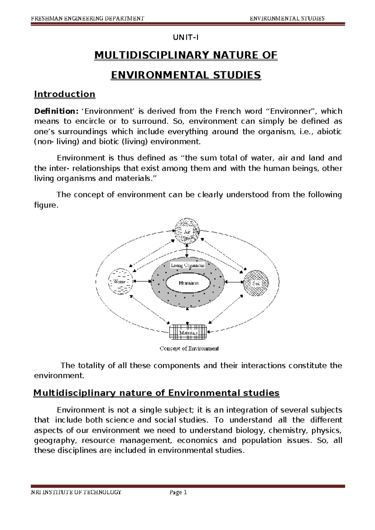 ES 101: Multidisciplinary Nature of Environmental Studies - Studocu
