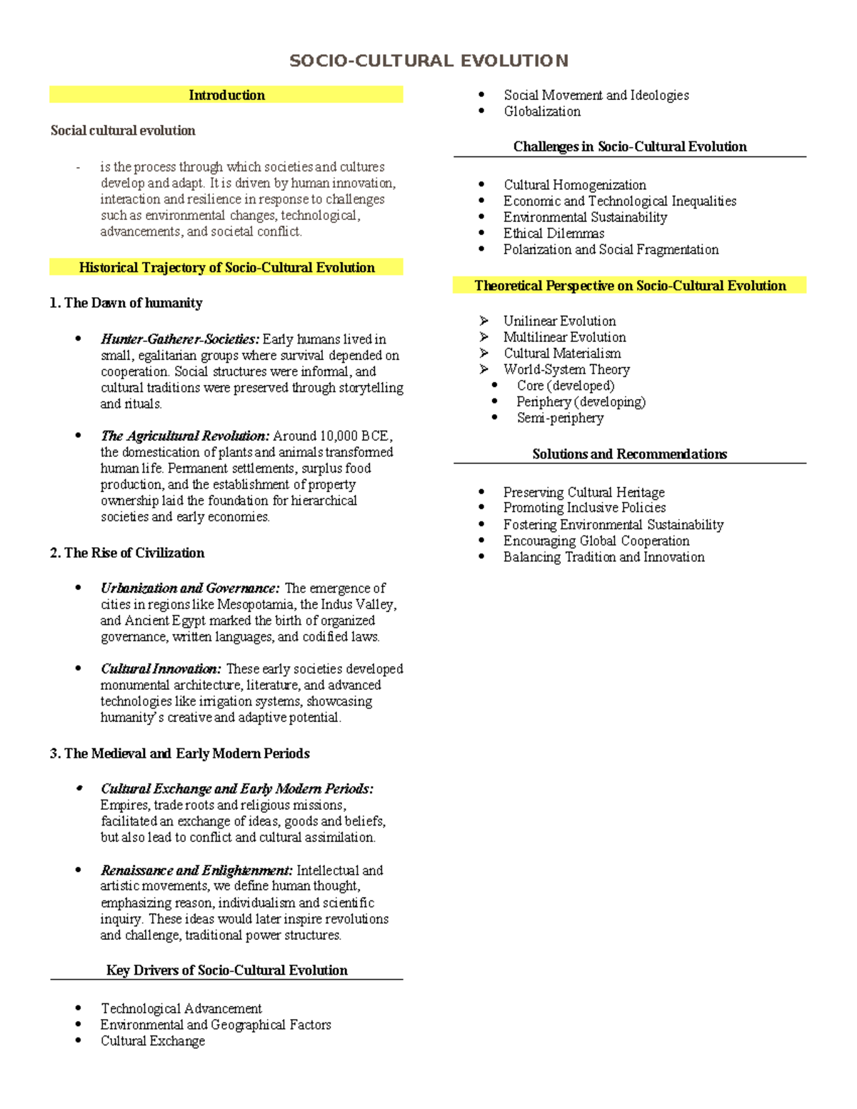 Socio-cultural-evolutuon - SOCIO-CULTURAL EVOLUTION Introduction Social cultural evolution - is ...