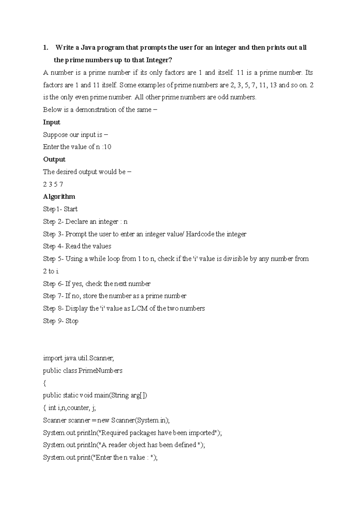Java 2 Programs: Prime Numbers & Matrix Multiplication - Studocu