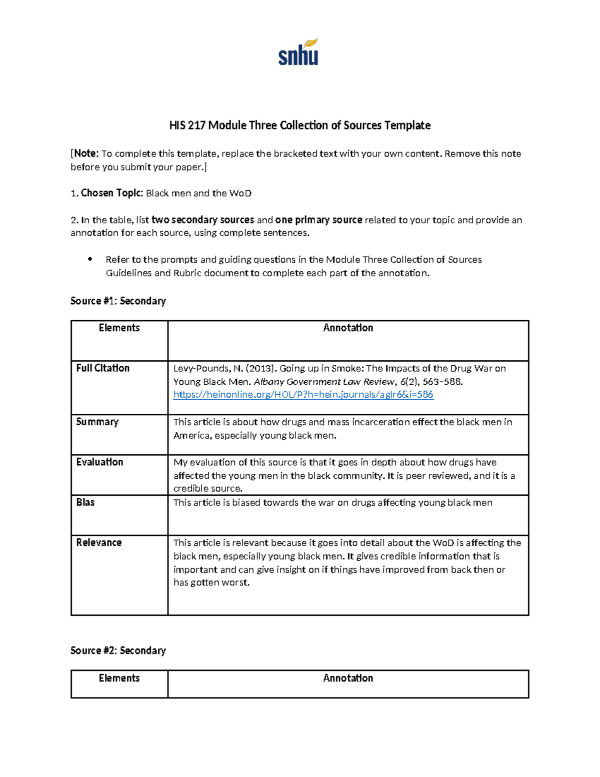 HIS 217 Module Three Collection of Sources Template copy - Remove this ...