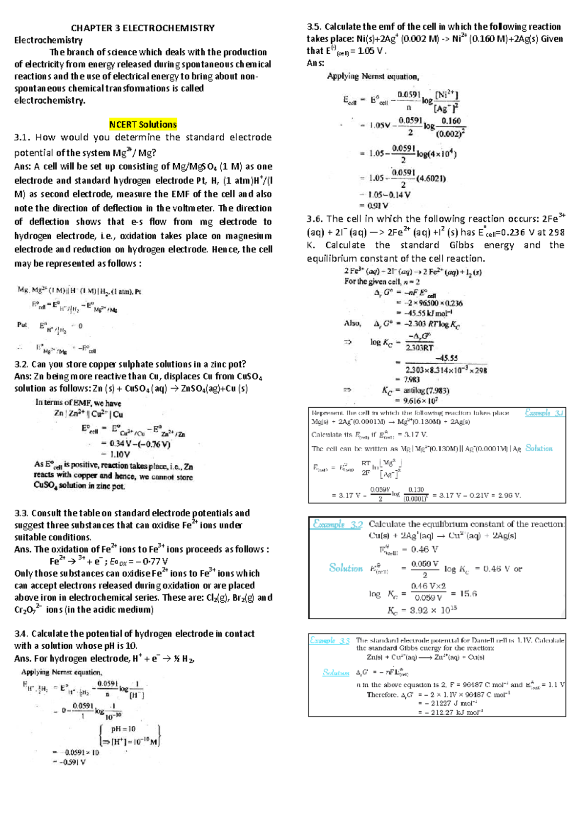 CHAPTER 3 ELECTROCHEMISTRY: NCERT Solutions and Key Concepts - Studocu