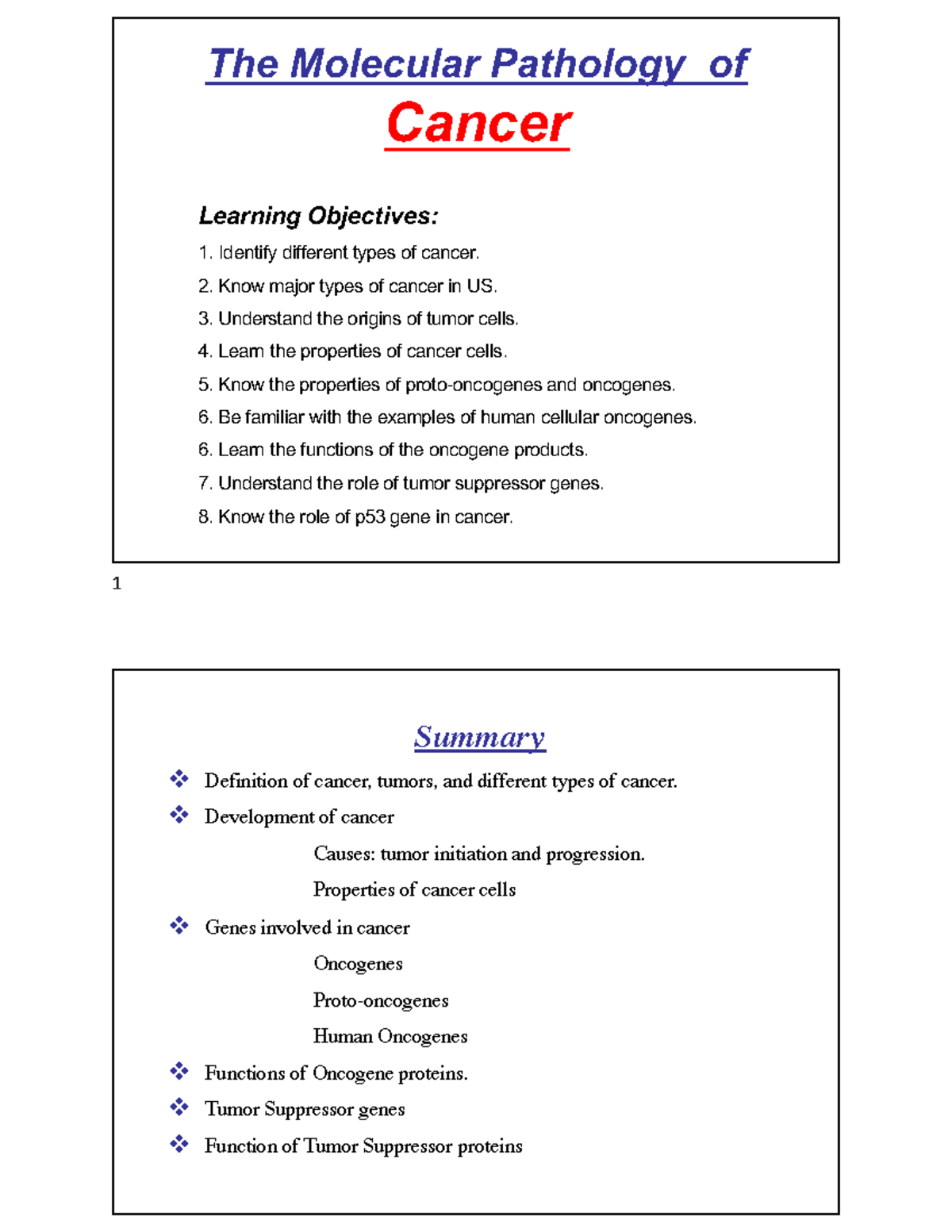 Molecular Pathology of Cancer: Key Concepts in Tumor Biology - Studocu