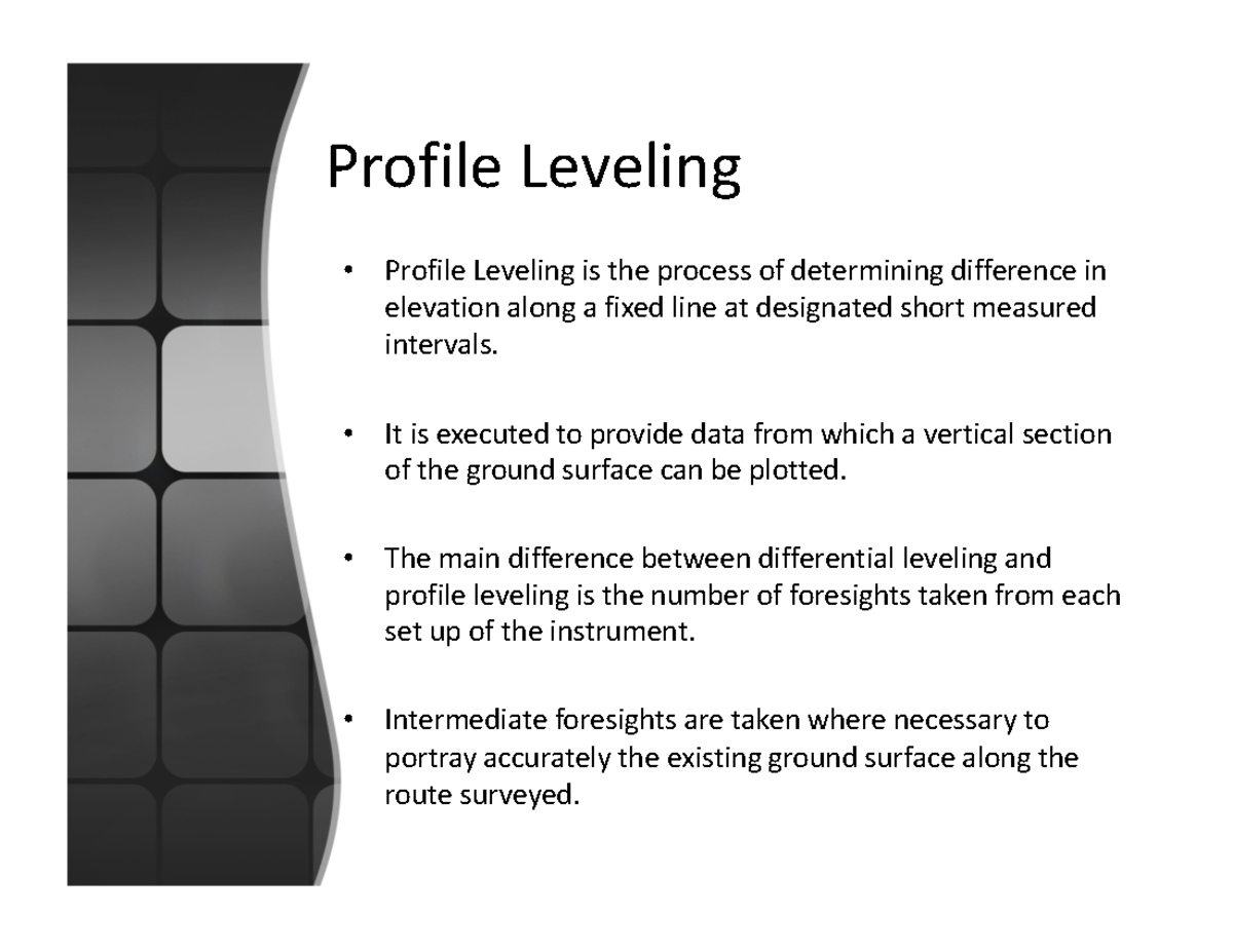 Profile Leveling Notes - Differential Levelling Study Guide - Studocu