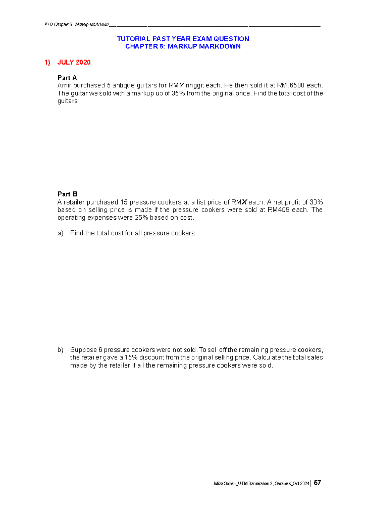 Tutorial PYQ MAT112 Chapter 6: Markup & Markdown Exam Questions - Studocu