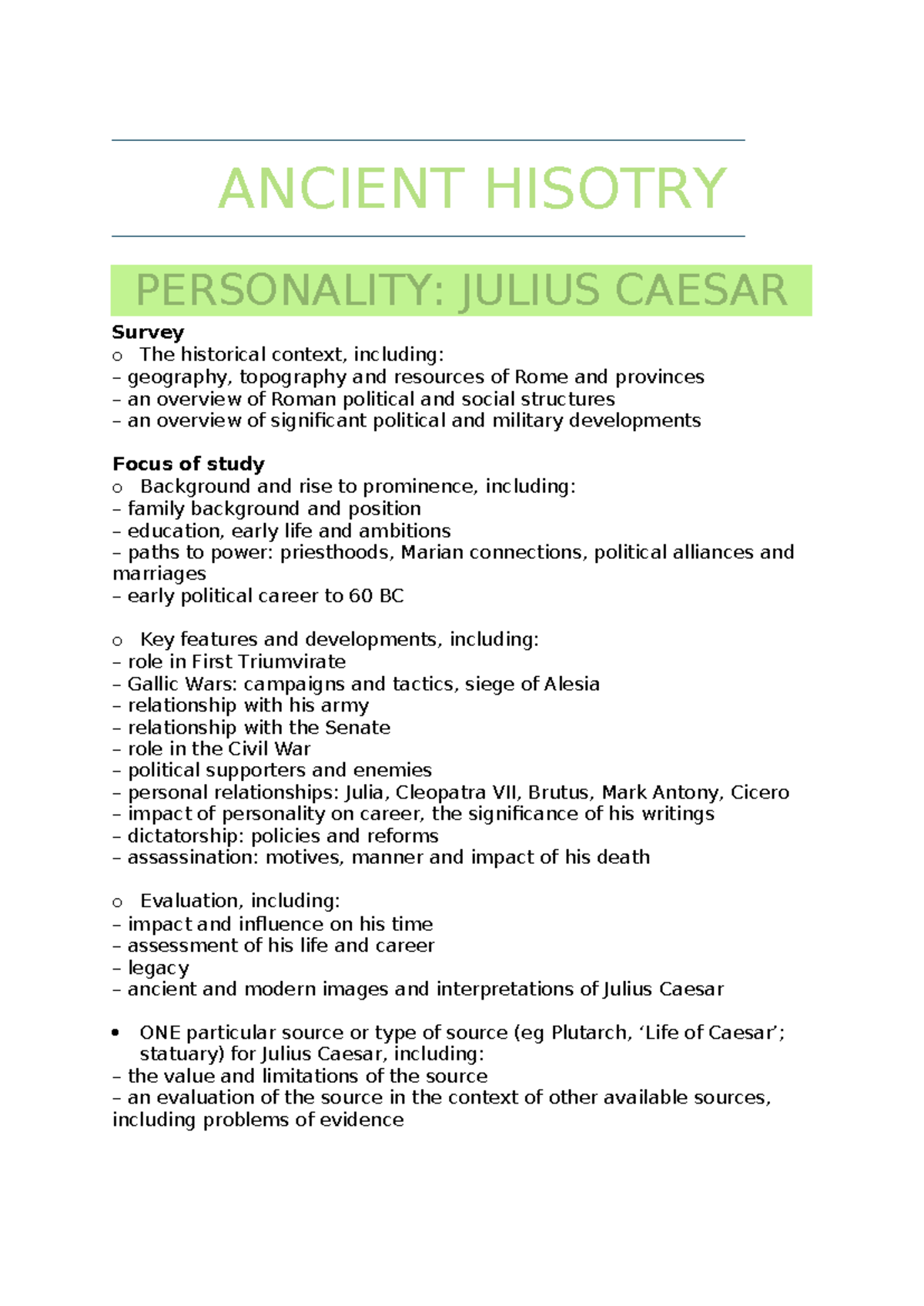 Julius Caesar: Historical Context and Political Developments Notes ...