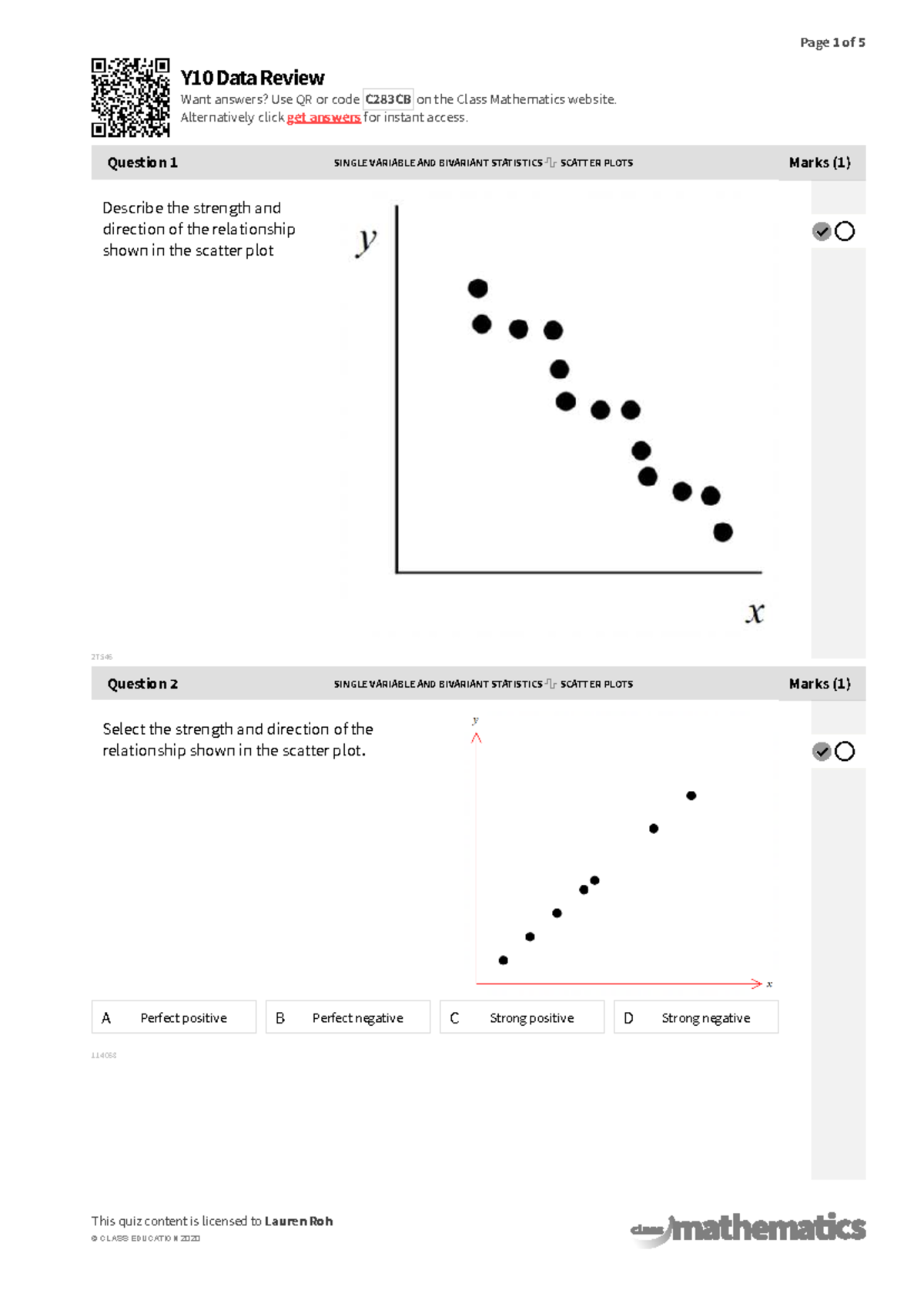 Y10 Mathematics Quiz: Single & Bivariant Statistics Review - Studocu