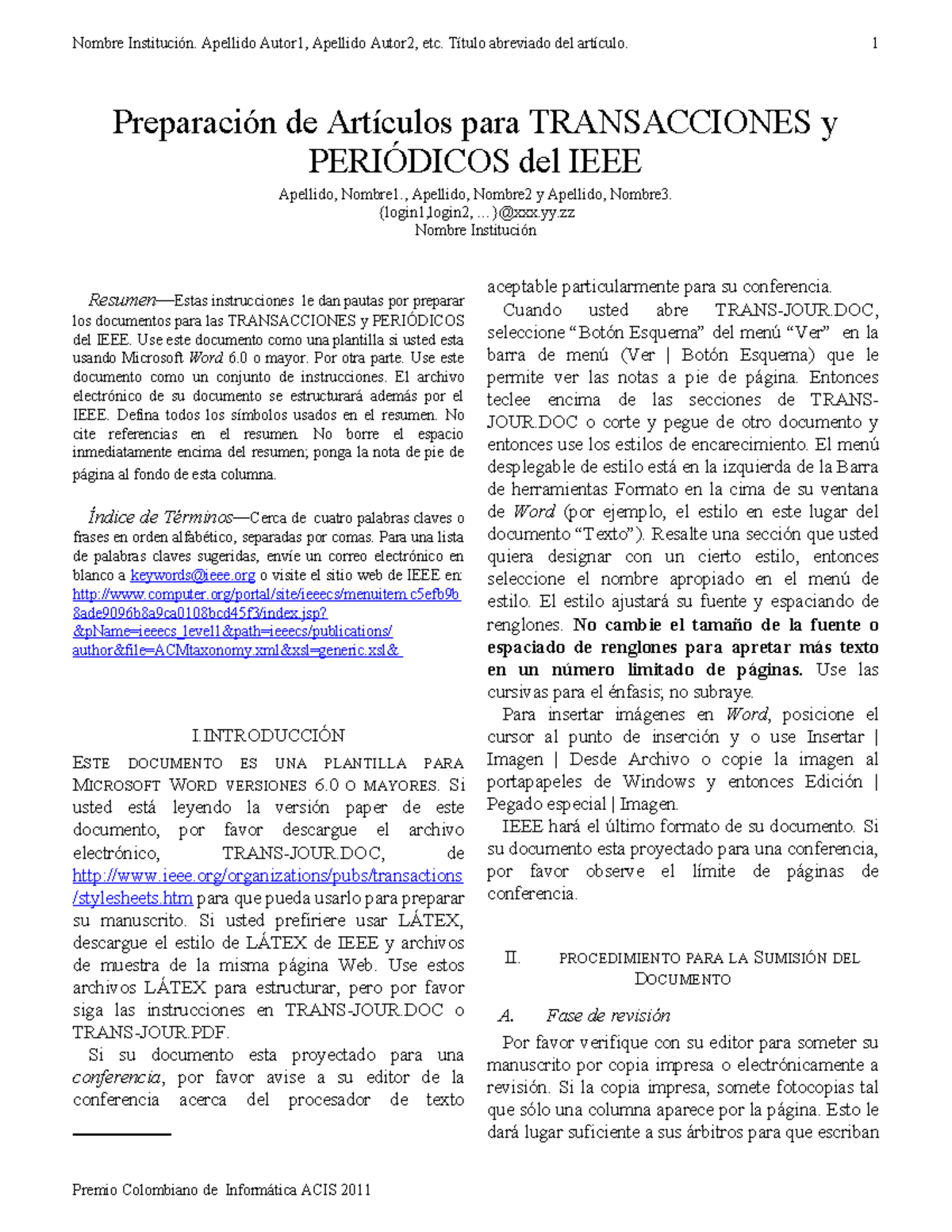 Formato ieee - Resumen—Estas instrucciones le dan pautas por preparar ...