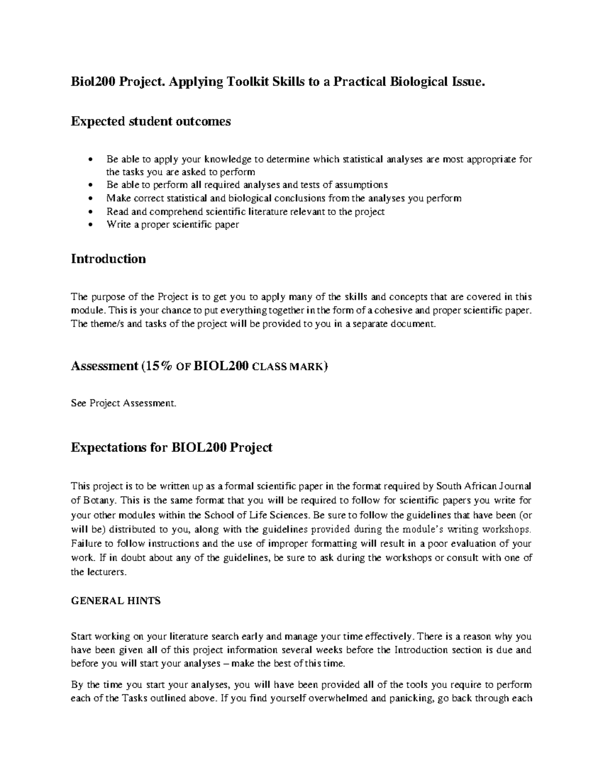 Biol200 Project: Toolkit Skills for Practical Biological Issues - Studocu
